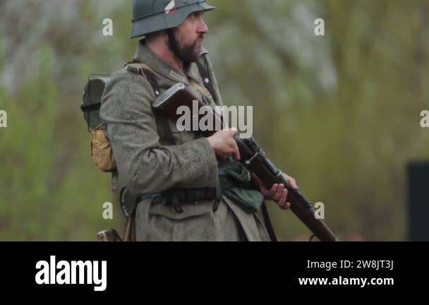 Bearded soldier in uniform of Wehrmacht of German army during World War ...