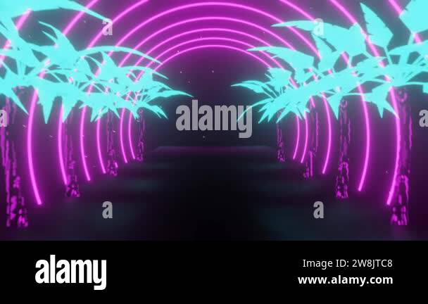 3d animation. 80s retro styled of the 1980`s. 4k video of neon light ...