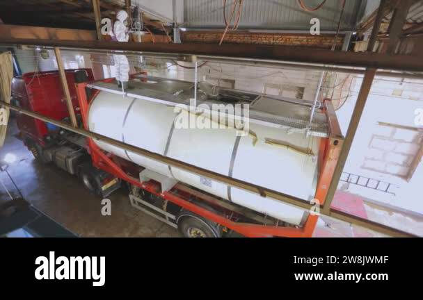 Tank truck cleaning operations. Tanker is in chemical cleaning ...