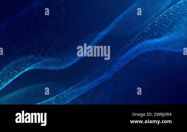 Live animation blue background. Movement chaotic 3d wave, spiral ...