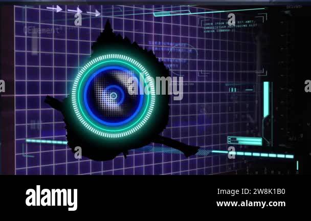 Animation Of Scope Scanning And Data Processing Over World Map And Grid