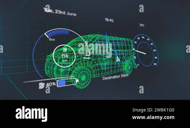 Animation of speedometer, gps and charge status data on vehicle ...