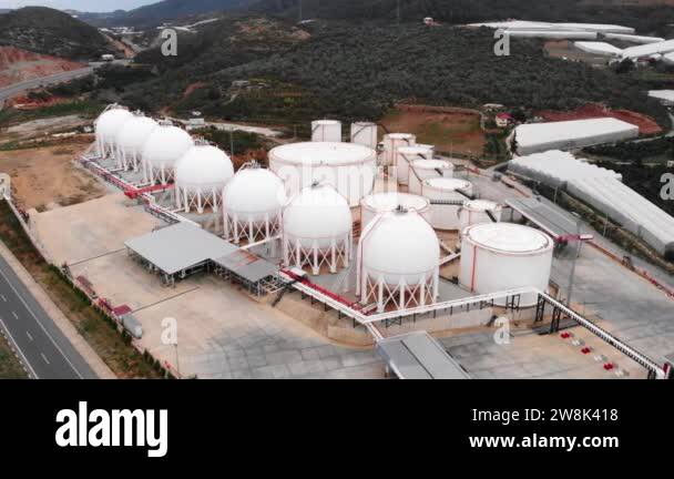 Large industrial tanks, spherical tanks for petrochemical plant. Gas ...