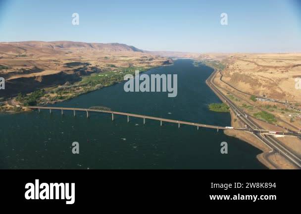 Oregon circa-2021: Aerial view of the Sam Hill Memorial Bridge in the ...