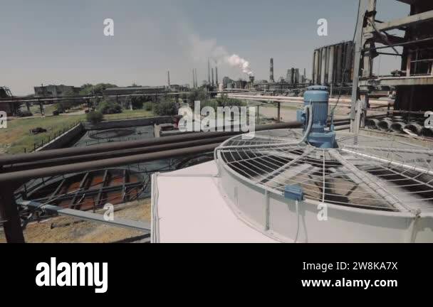Cooling tower at the factory. Factory cooling system. Wet type cooling ...