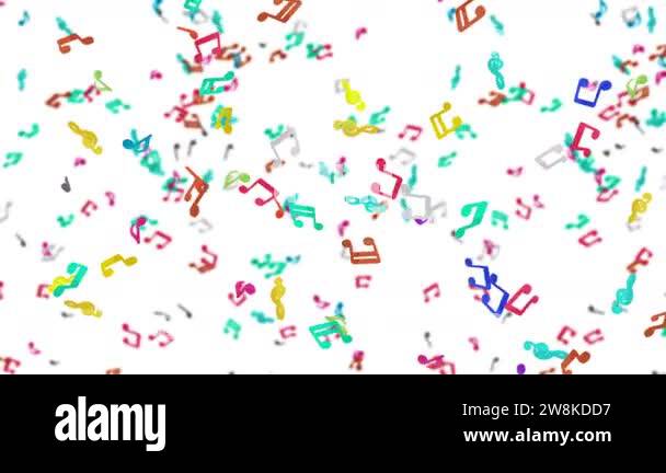 Many colorful musical notes floating in air on white background. Music ...