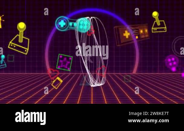 Animation of circular scanner processing, with colourful game and media ...
