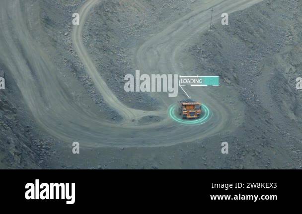 Iron ore mining dump truck with infographics is 100 percent loaded ...
