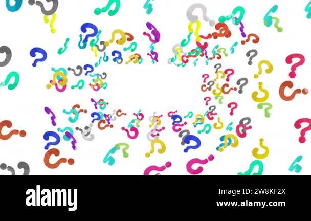 Many colorful question marks floating in air on white background. Thinking icon illustration ...