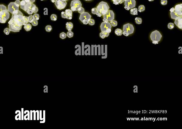 Many light bulb floating in air on black background. Creativity concept ...