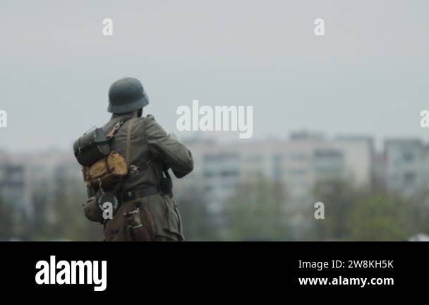 Sentinel guard Wehrmacht bearded soldier in German army uniform stands ...