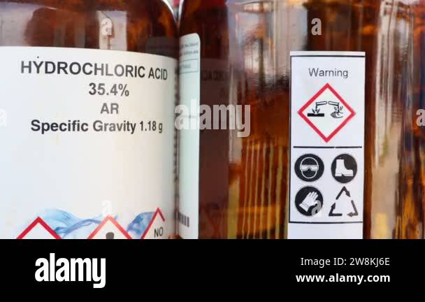 Safety symbol for using chemical, label on chemical bottle Stock Video ...