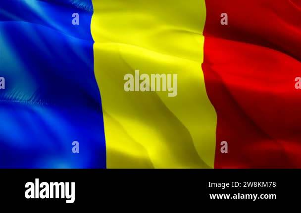Romania flag video waving in wind. Realistic Romanian Flag background ...