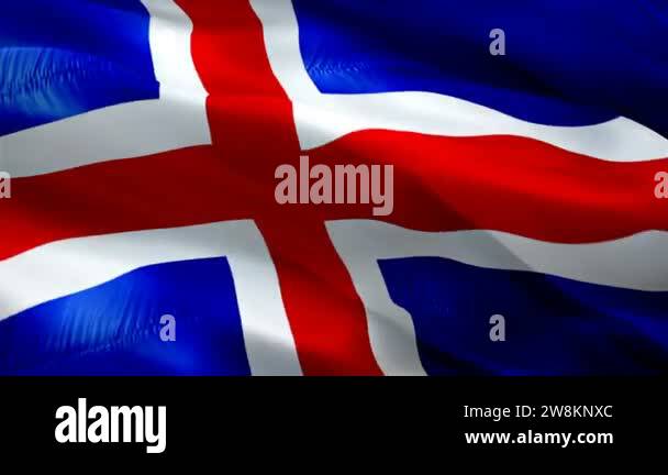Iceland Flag Wave Loop waving in wind. Realistic Icelandic Flag ...