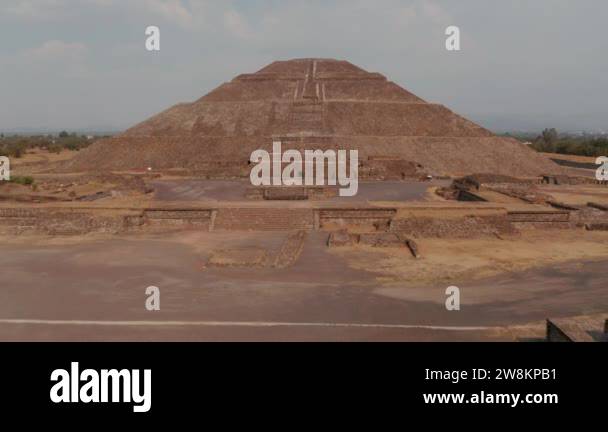 Drone view of Pyramid of the Sun in Teotihuacan complex, Mexico. Birds ...