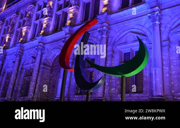 Olympic sign in Paris. Getting ready for the Olympic Games 2024 Stock ...