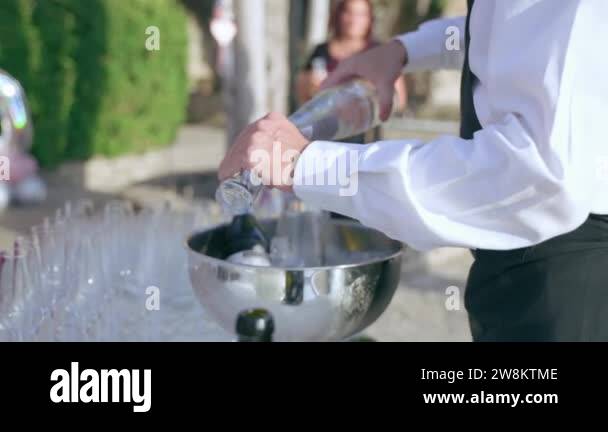 Formal party celebration in the open air, elegant guests on banquet ...