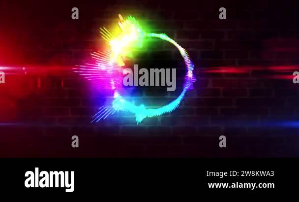 Audio spectrum voice neon sign concept, radio sound wave and disco ...