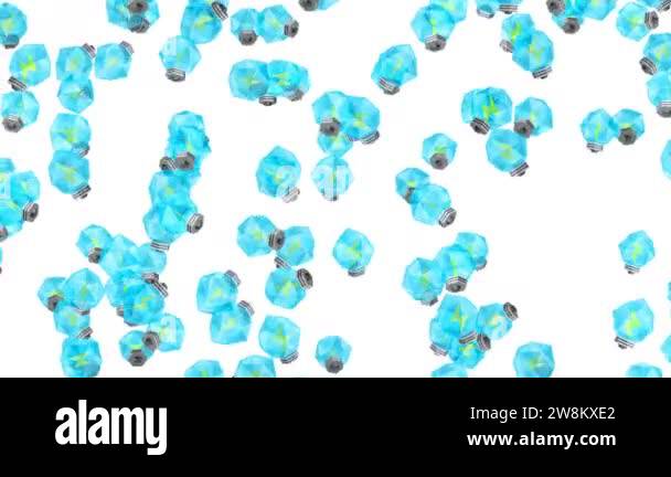 Many blue light bulb floating in air on white background. Creativity ...