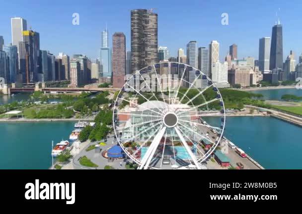 Chicago, Aerial View, Navy Pier, Ferris Wheel, Illinois Stock Video ...