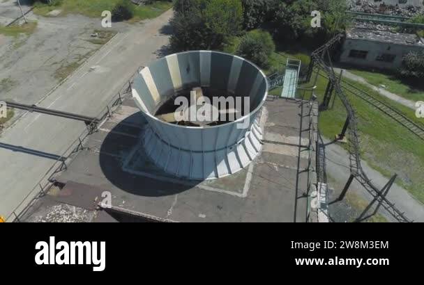 Cooling tower from a drone. Industrial cooling towers. Wet cooling ...