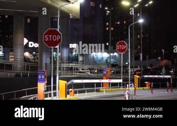 Kyiv, Ukraine, October 1, 2021. Exit from parking lot. Automatic ...