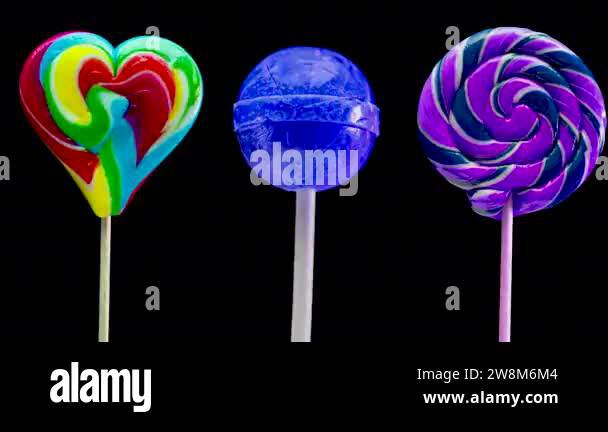 Stop motion animation set of lollipops on a black background. Sweet ...