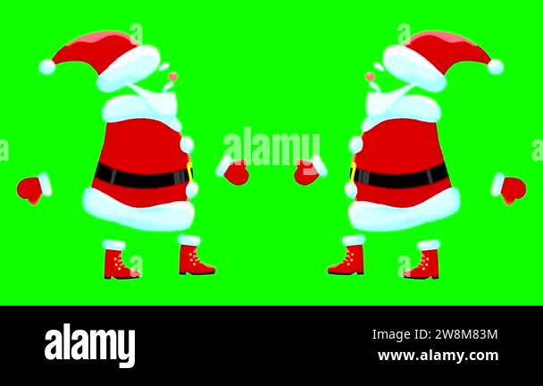 Santa Claus without a face is dancing in two versions mirrored on a ...