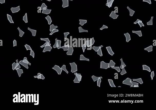 Many broken glass floating in air on black background. Business damage ...