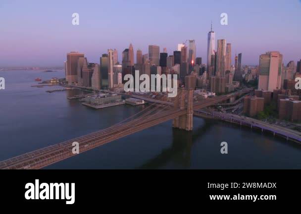 New York City, New York circa-2019. Aerial view of Manhattan at sunrise ...
