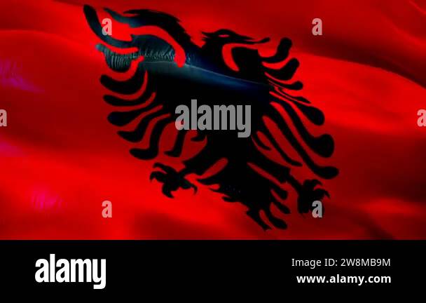 Albanian flag Closeup 1080p Full HD 1920X1080 footage video waving in ...