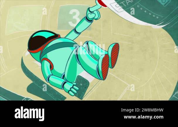 2D Animation with a pilot on a spaceship starting the engine ignition ...