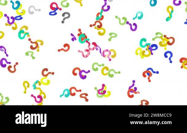 Many colorful question marks floating in air on white background. Thinking icon illustration ...
