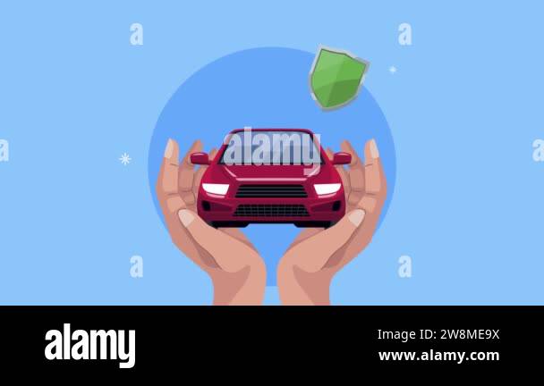 insurance service animation with hands lifting car and shield Stock ...