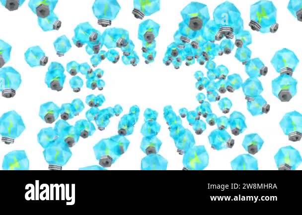 Many blue light bulb floating in air on white background. Creativity ...