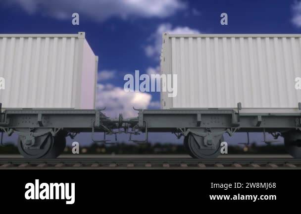 Cargo train with blank white containers. Railway transportation ...