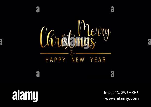 Merry Christmas and Happy New Year golden handwriting text with light ...