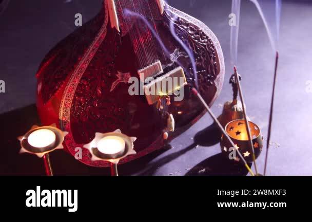 Sitar, a String Traditional Indian Musical Instrument Stock Video ...