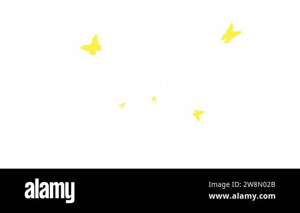 Animated yellow butterflies fly from center. Vector illustration ...