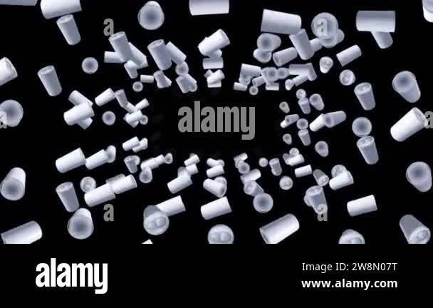 Many cans floating in air on black background. No label beverage cans ...