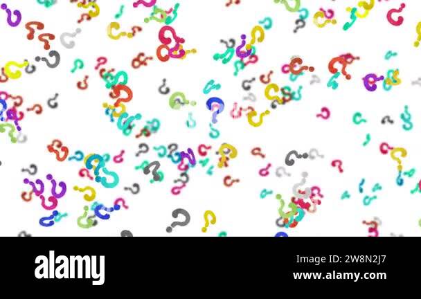 Many colorful question marks floating in air on white background ...