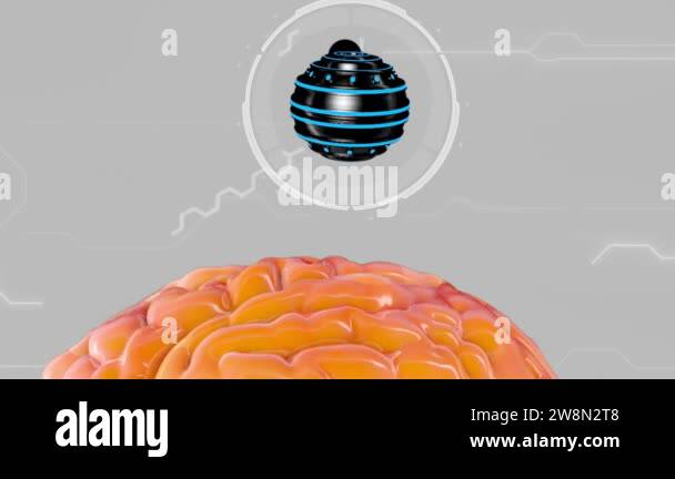 Futuristic robot with tentacles and human brain . Medical concept ...