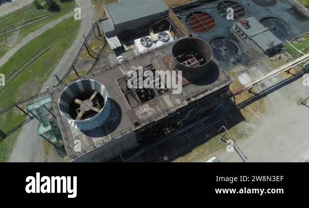 Cooling tower from a drone. Industrial cooling towers. Wet cooling ...