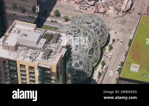 Seattle, Washington circa-2018. Aerial view of Amazon's bio spheres in ...