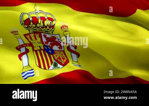 Spanish flag Closeup 1080p Full HD 1920X1080 footage video waving in ...