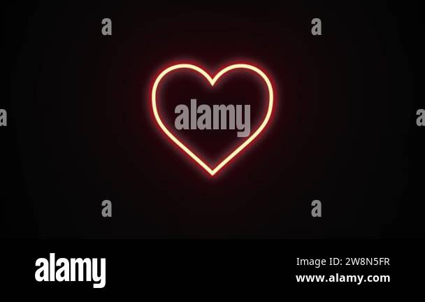 Neon Glowing Heart Animation with Blinking Lights 4K on Dark Black ...