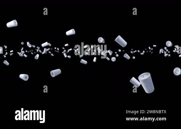 Many cans floating in air on black background. No label beverage cans ...