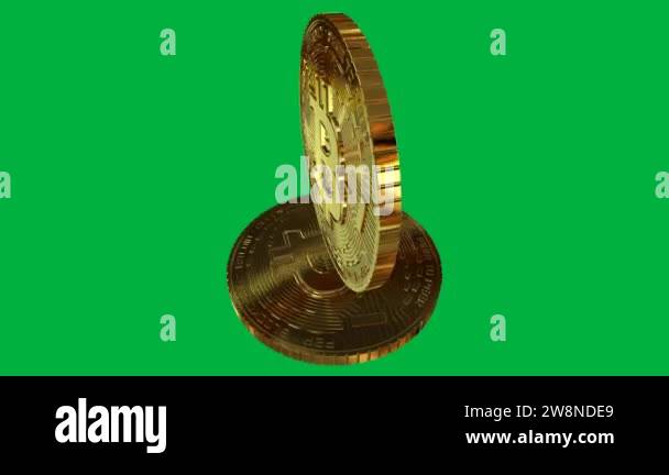 Two Gold Bitcoins - Top View, with Green Screen Background, 3D Render ...