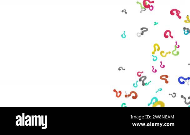 Many colorful question marks floating in air on white background. Thinking icon illustration ...