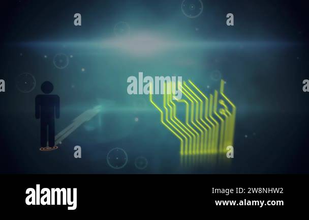 Animation of computer circuit board and network of connections with ...